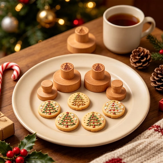 Christmas Wooden Cookie Stamp, Embossing Cookie Press Mold, Round Hand ...