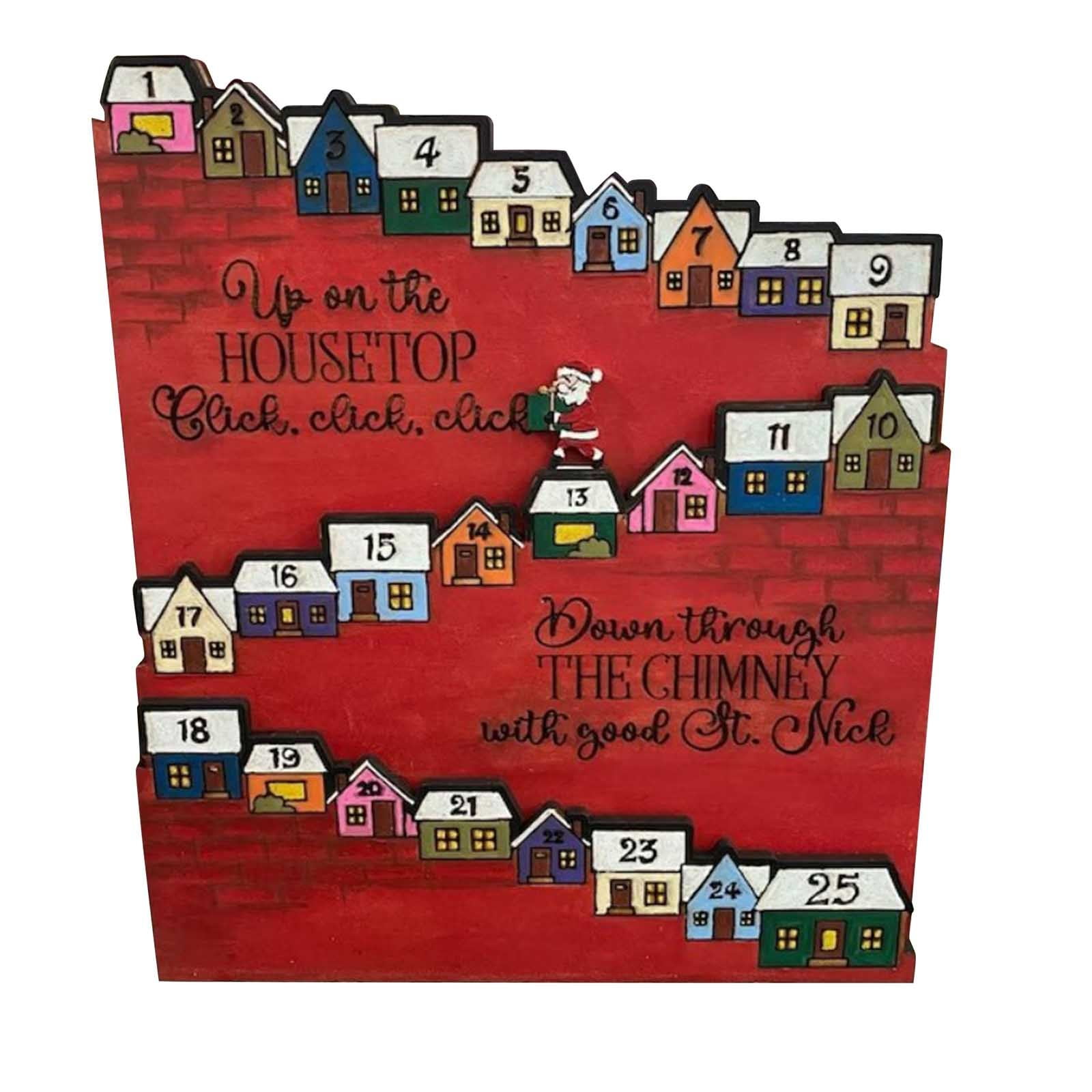 Christmas Wooden Countdown Calendar With Santa Claus And Housetop ...