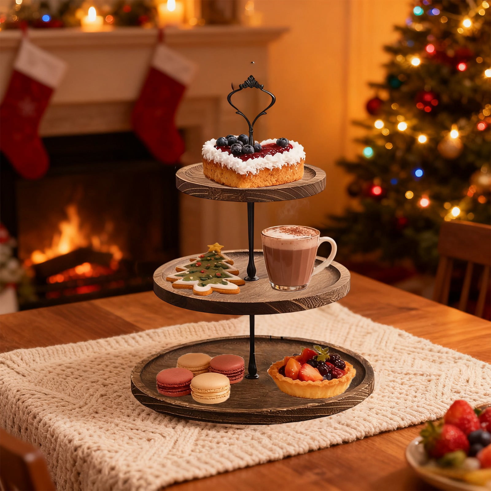 Christmas Wooden Dessert Stand, 3 Tier Cupcake and Snack Display Rack ...