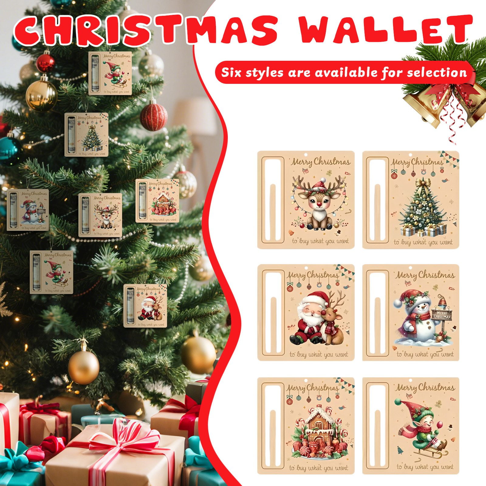 Christmas Wooden Gift Card Holders Set of 6 Festive Holiday Greeting ...