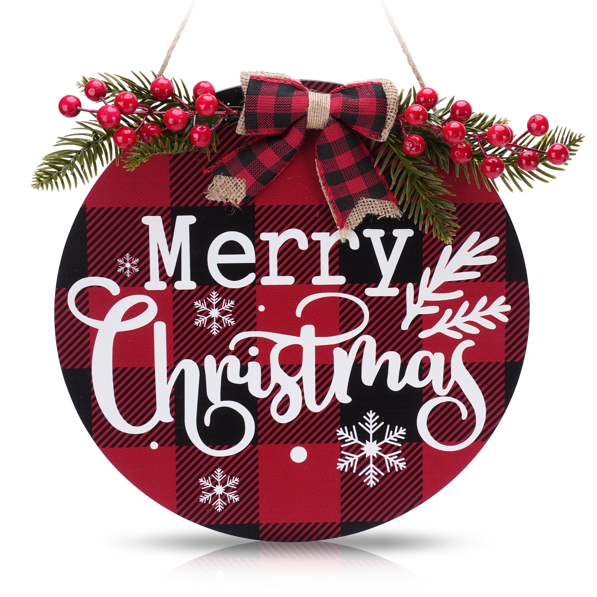 Christmas Wooden Hanging Sign Door Decoration Wreath Merry Christmas ...