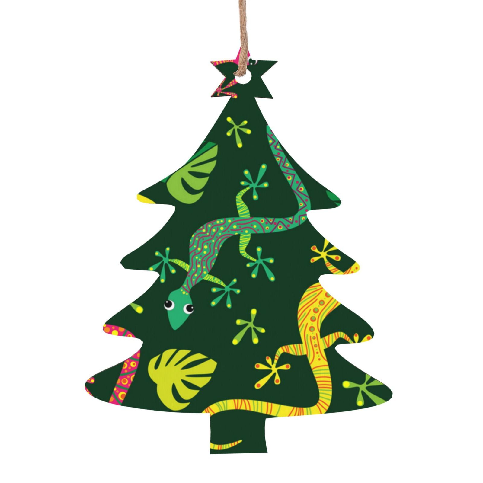 Christmas Wooden Ornaments 6 Pcs Xmas Tree Shape Hanging Decorations ...