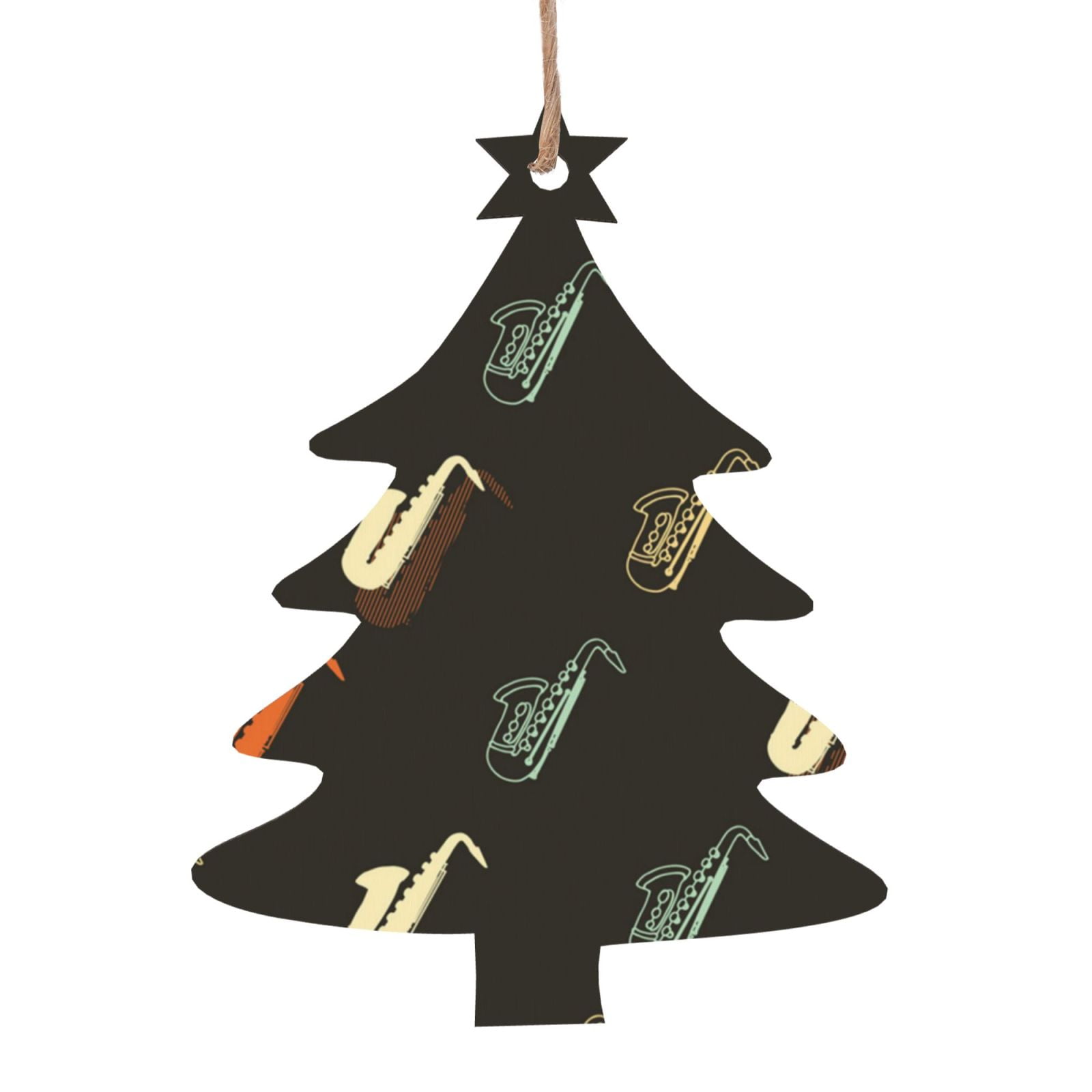 Christmas Wooden Ornaments 6 Pcs Xmas Tree Shape Hanging Decorations ...