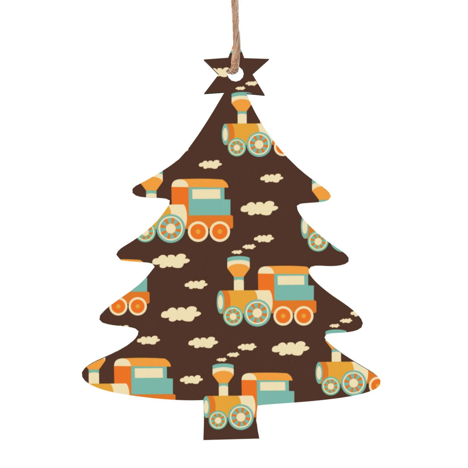 Christmas Wooden Ornaments 6 Pcs Xmas Tree Shape Hanging Decorations ...