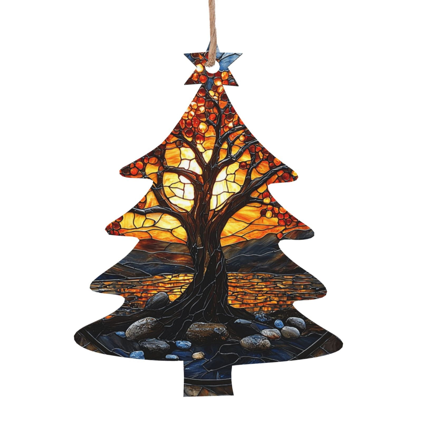 Christmas Wooden Ornaments 6 Pcs Xmas Tree Shape Hanging Decorations ...