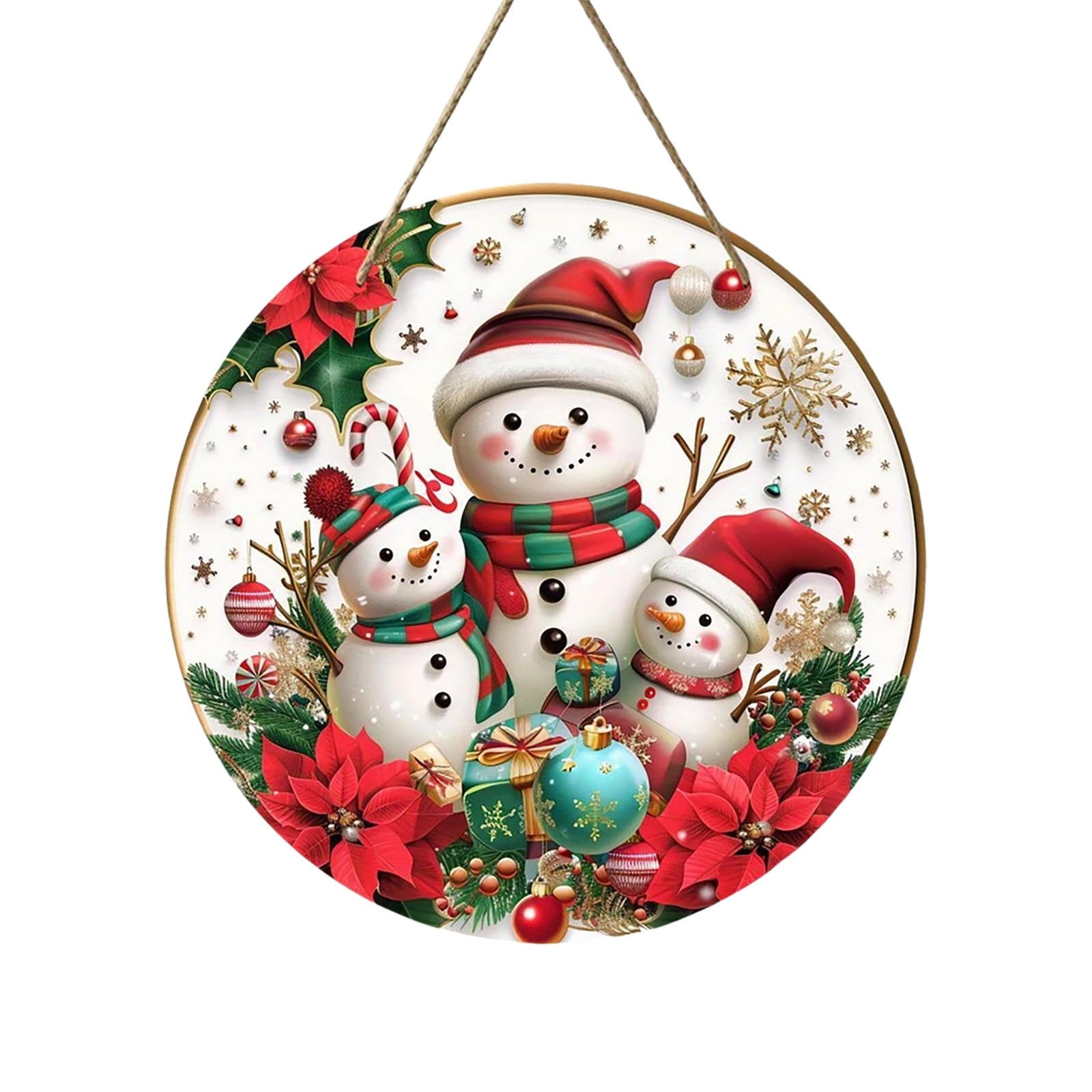 Christmas Wooden Pendant B Wooden Traditional Holiday Design Round Disc ...