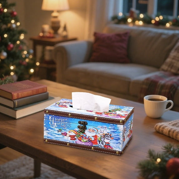Christmas Wooden Tissue Box Holder - Light Blue Decorative Home Storage ...