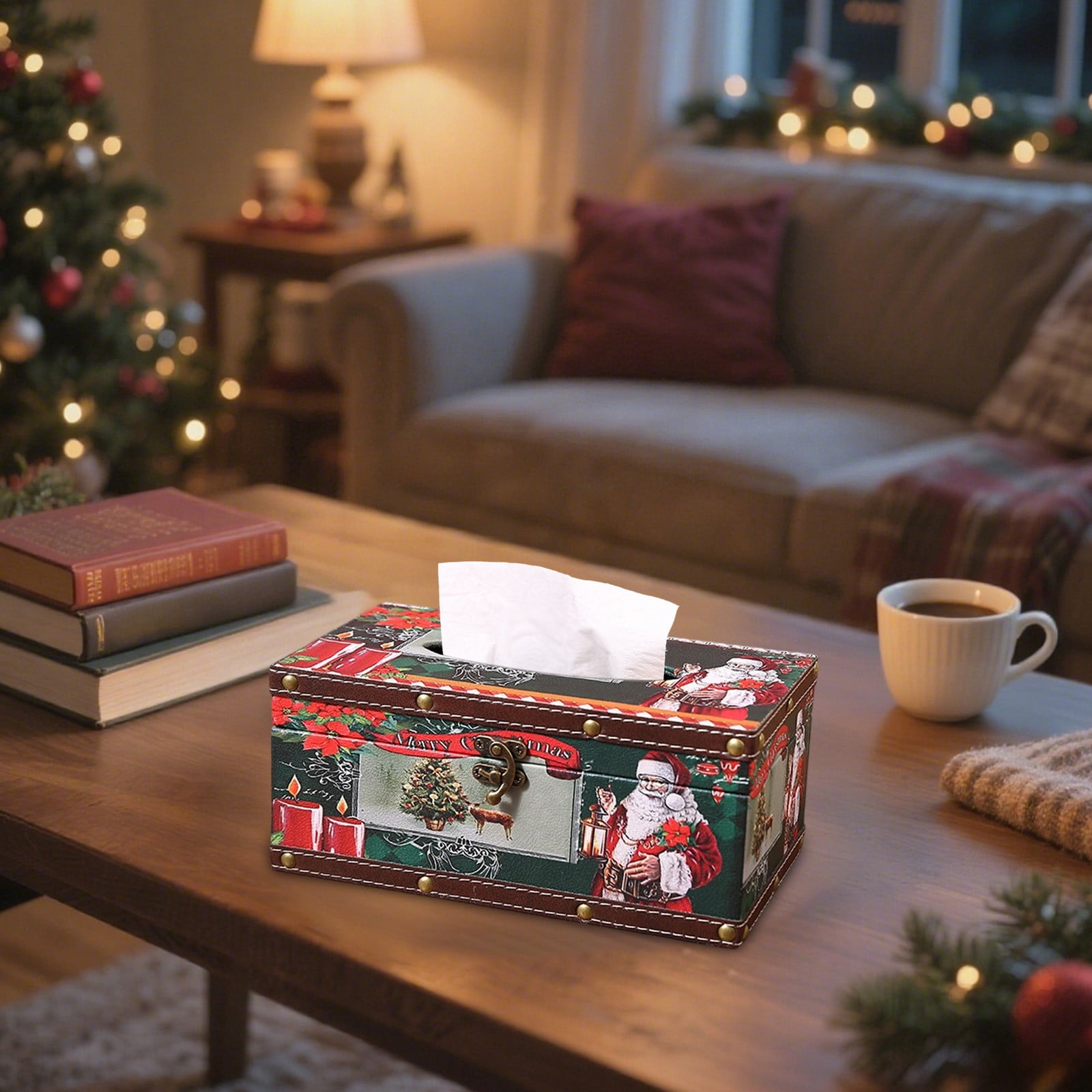 Christmas Wooden Tissue Box, Household Napkin Storage Box, Coffee Table ...
