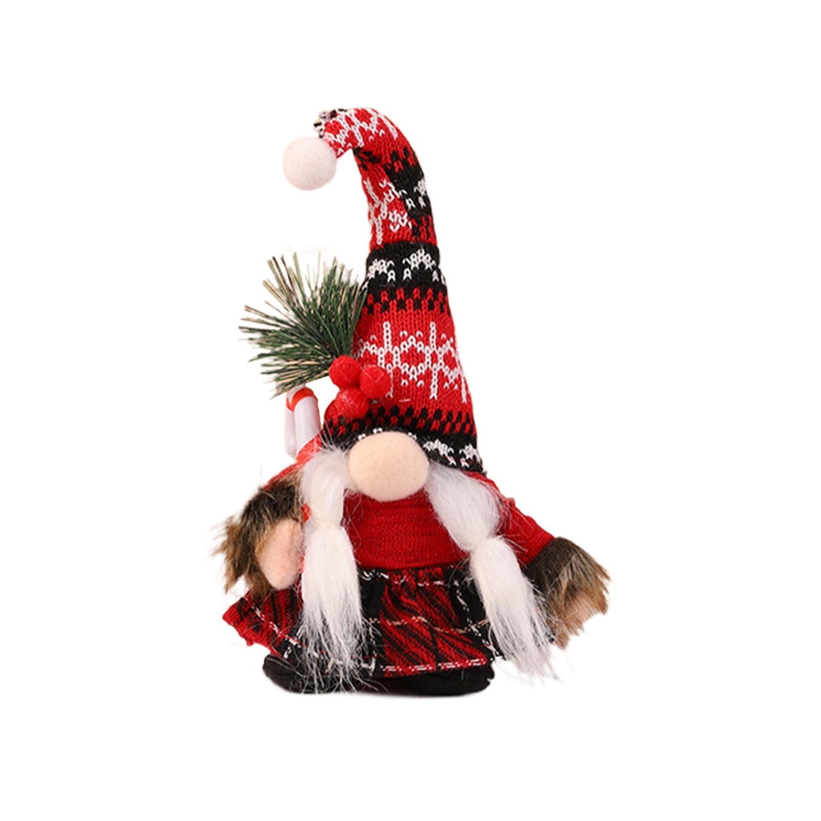 Christmas Wool Ball Dwarf Doll, Knitted Curved Hat Ornament with Cane ...