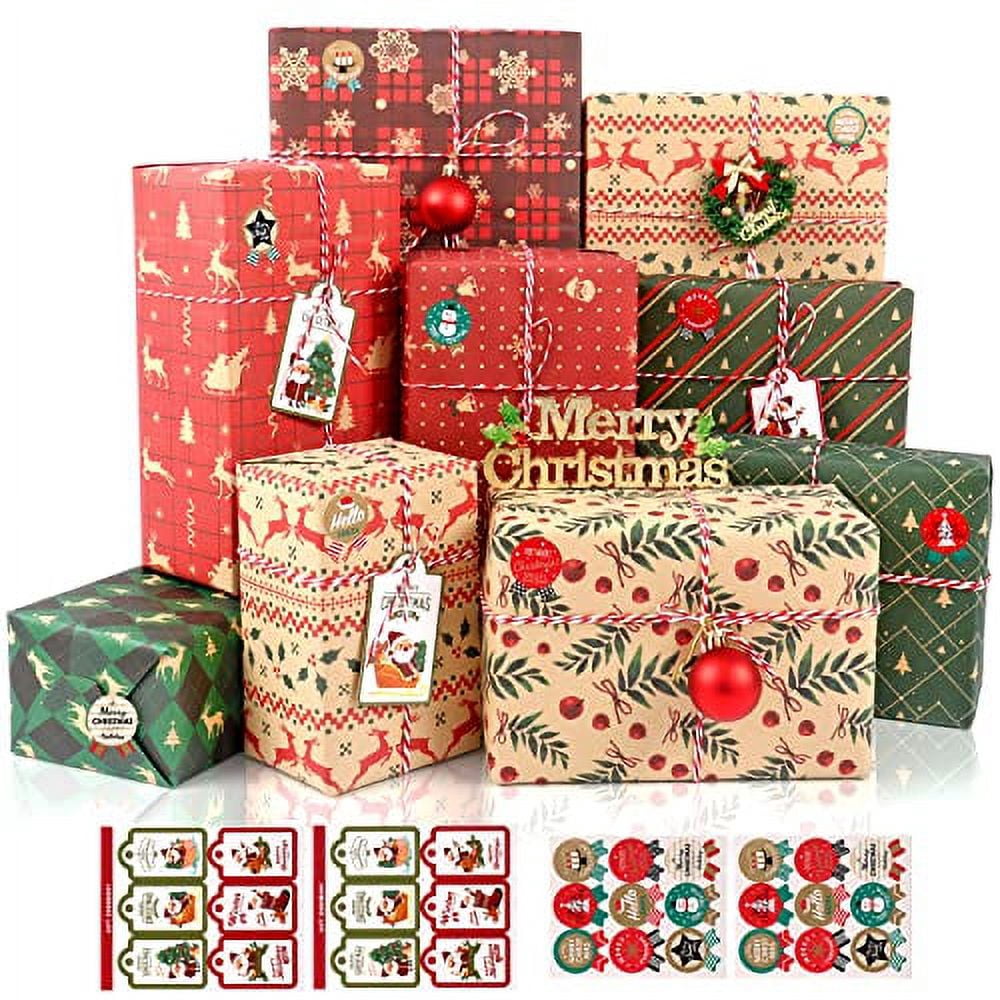 Christmas Wrapping Paper, 12 Sheets Recycled Gift Wrapping Paper Set ...