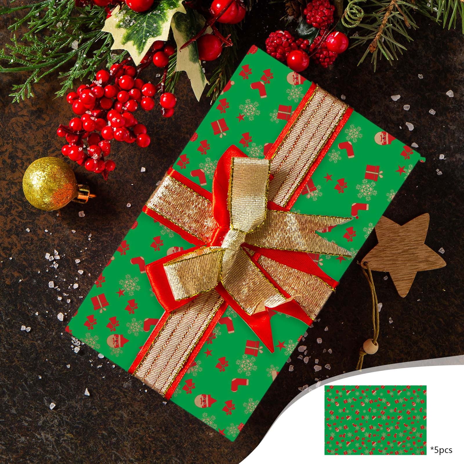 Christmas Wrapping Paper 5Pcs Kraft Paper Gift Wrap Santa Snowflake ...