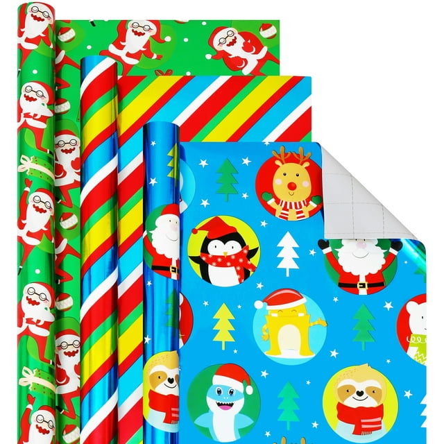 Christmas Wrapping Paper with Cut Lines for Boys Girls Kids - 3 Style ...