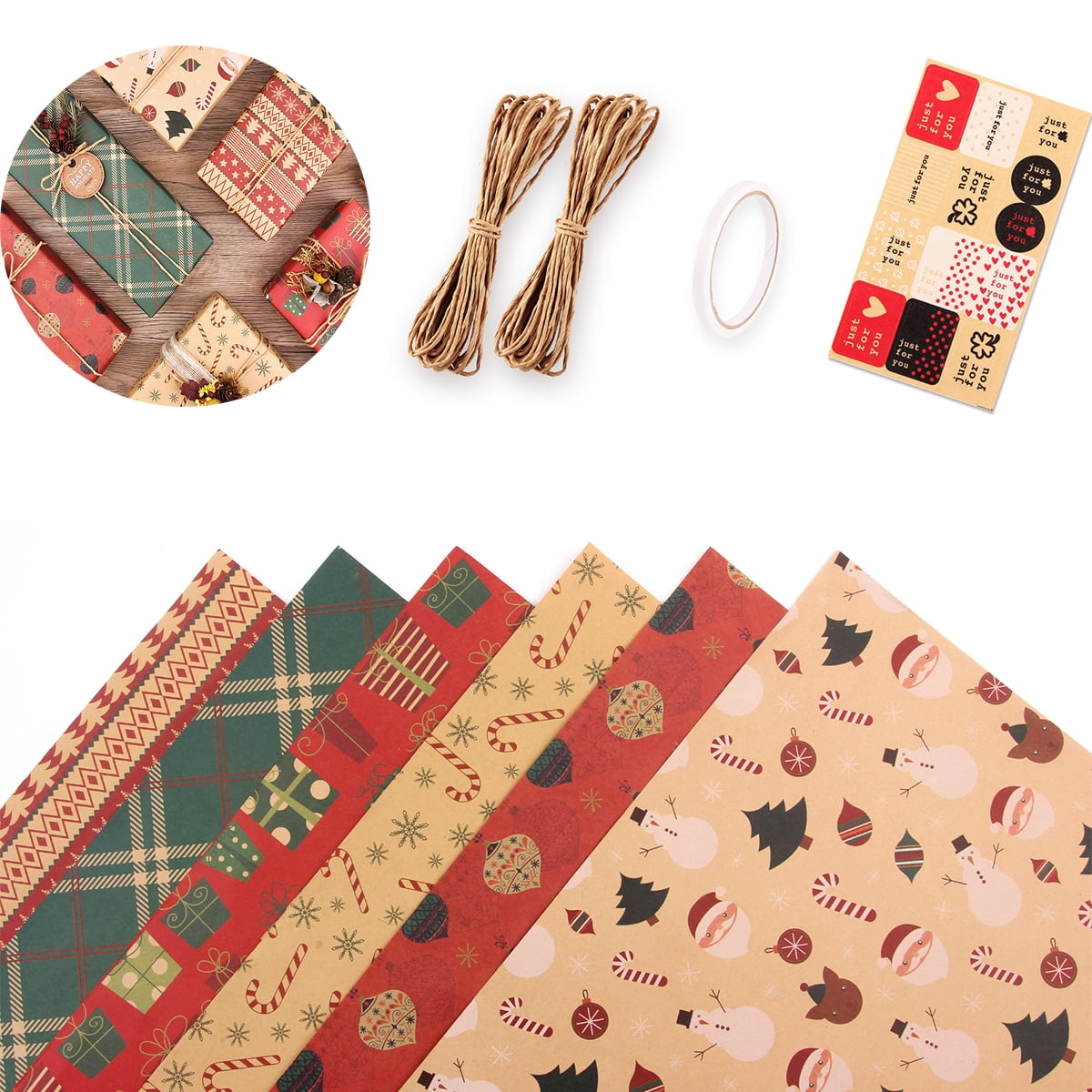 Merry Holiday Xmas Gift Wrap Pack: 6 Sheets Multicolor Christmas ...