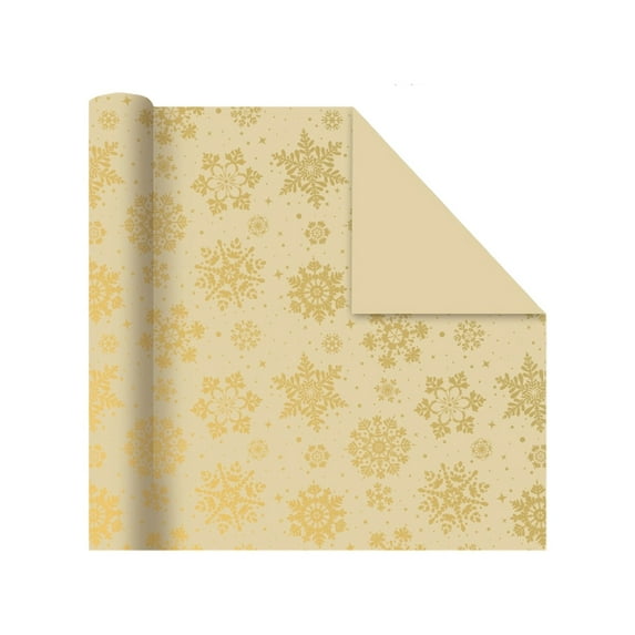 Christmas Wrapping Paper Gold Foil Kraft Gift Wrap – Santa, Snowflake ...