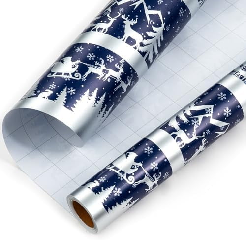 Christmas Wrapping Paper Jumbo Roll - Winter Gift Wrap Paper Blue and ...