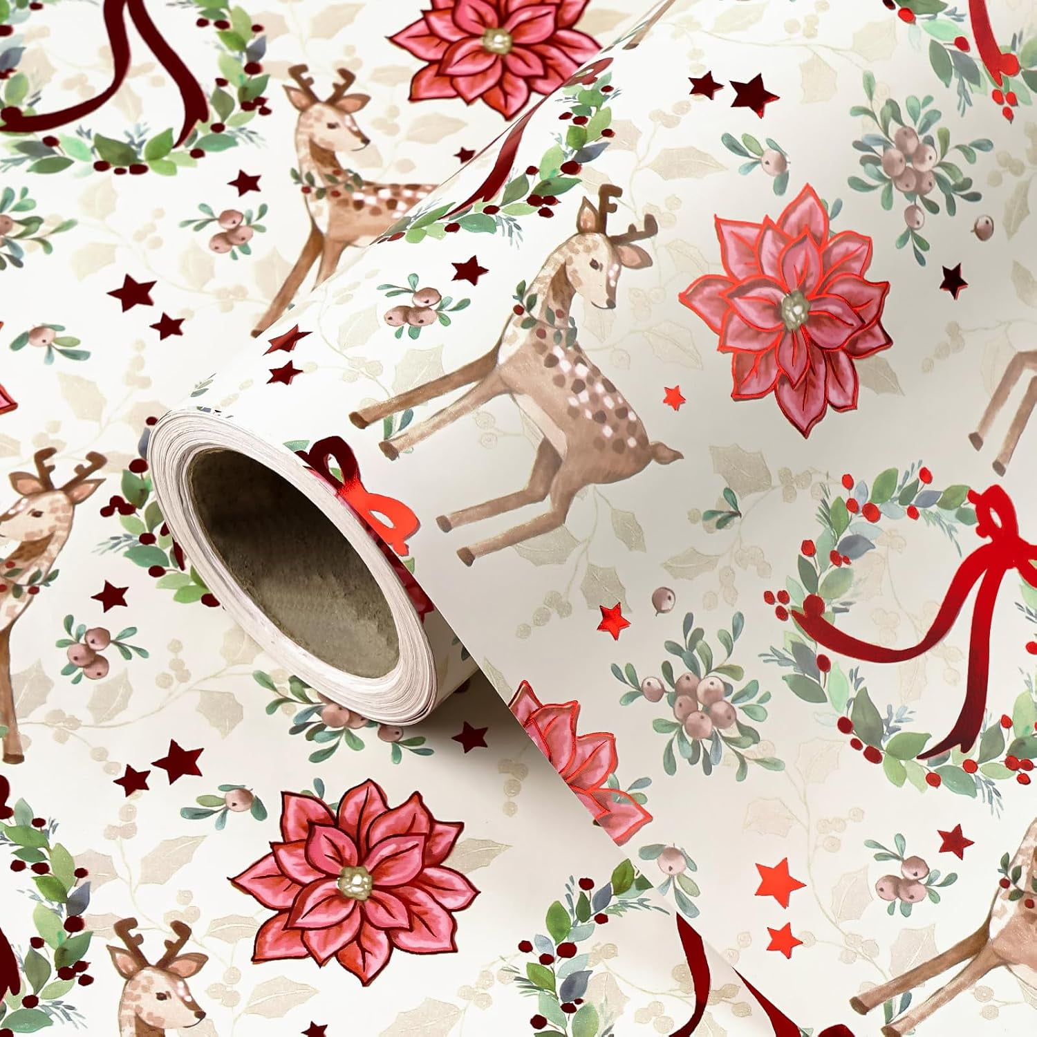 Christmas Wrapping Paper - Mini Roll - 17 Inch x 16.5 Feet - Red Foil ...
