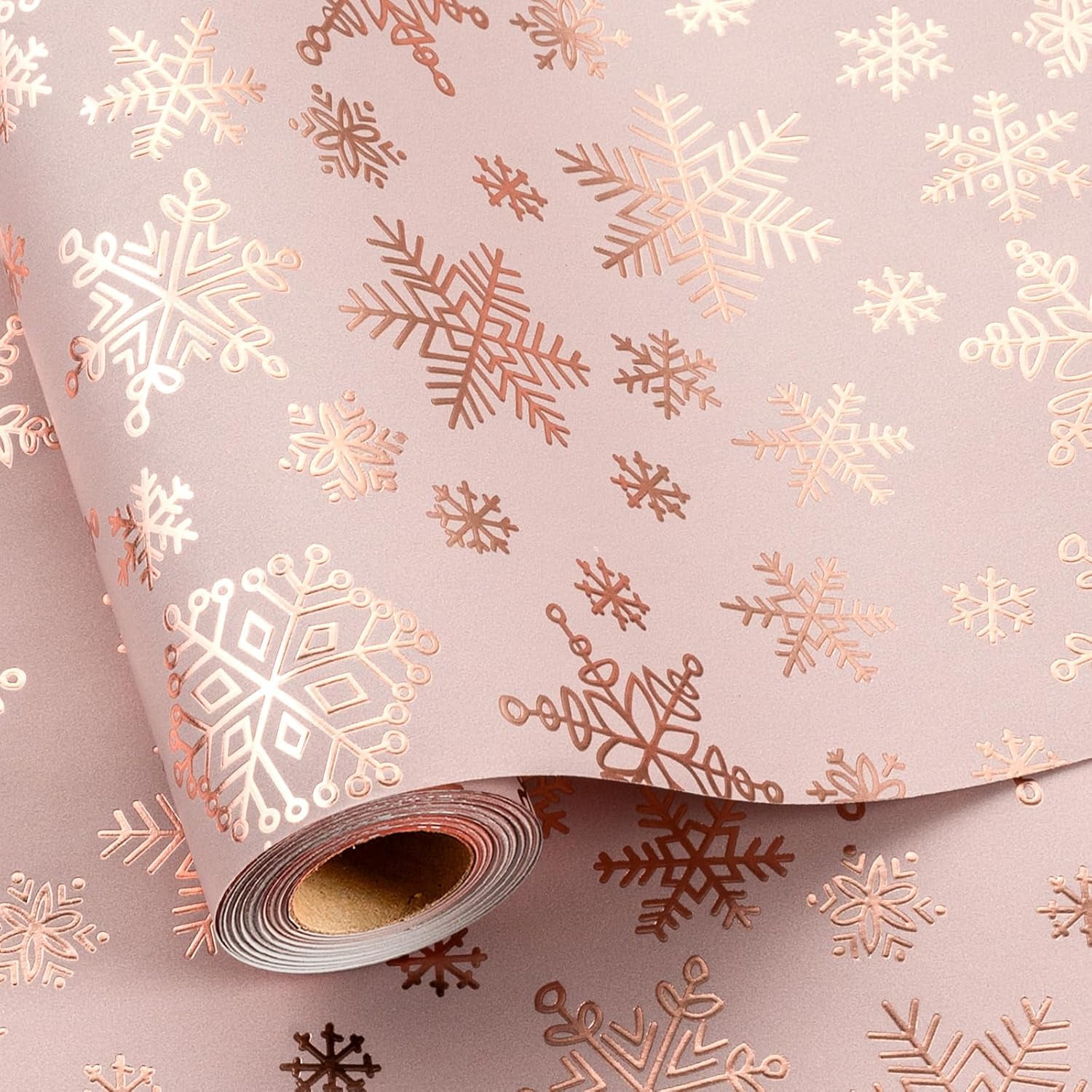 Christmas Wrapping Paper, Pink Stereo Hot Rose Gold Snowflake Design ...