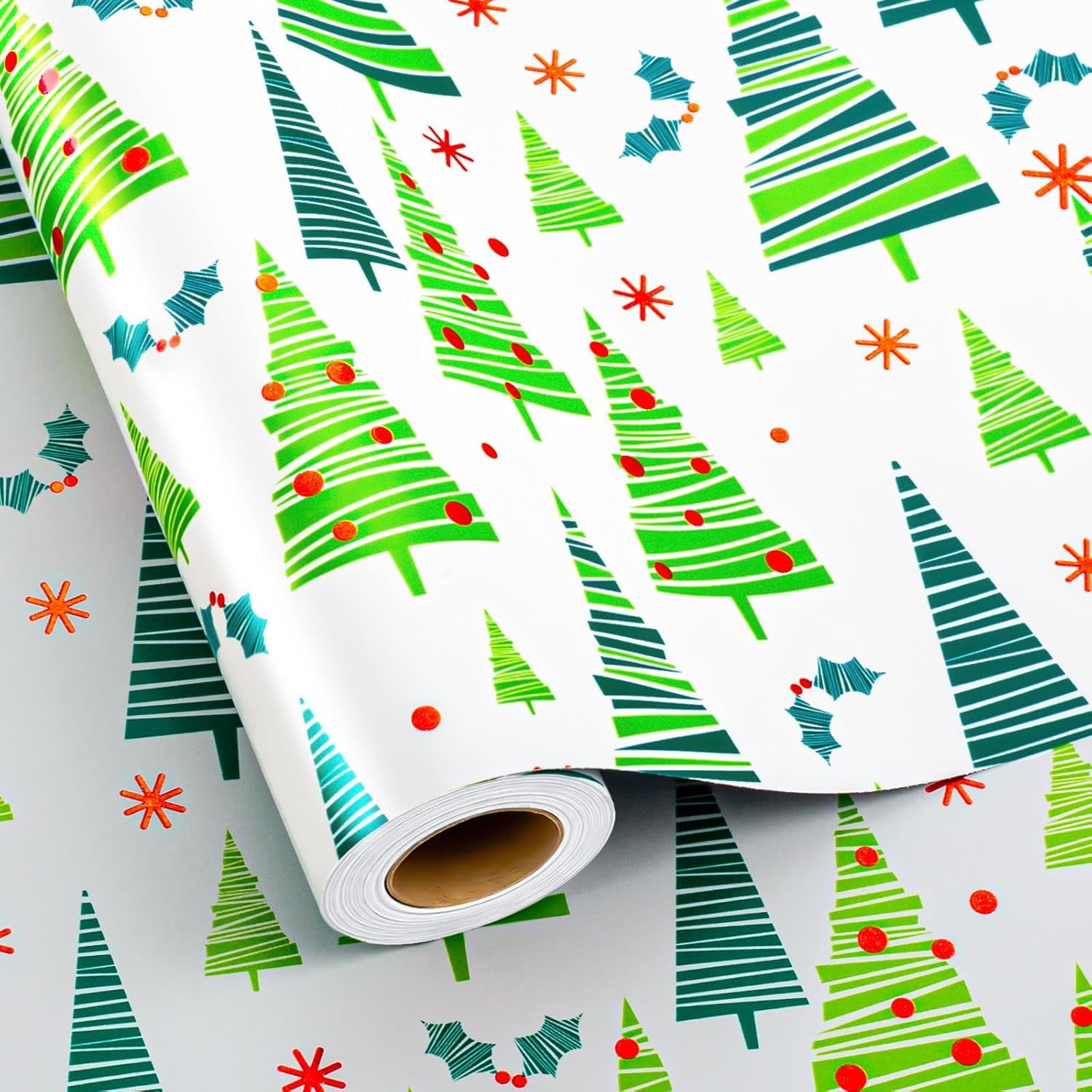 Christmas Wrapping Paper Roll - 17Inch x 33Feet - Modern Green ...