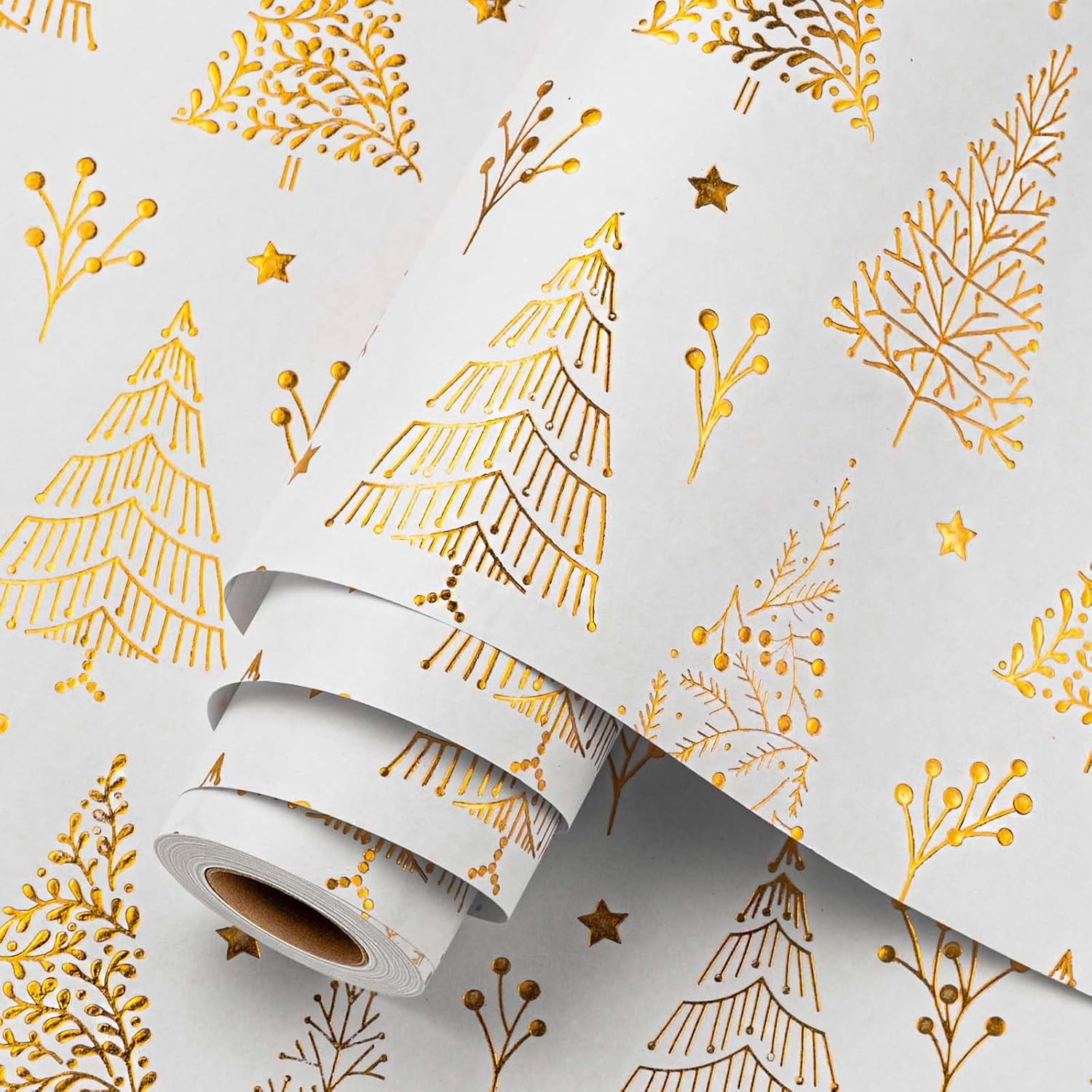 Christmas Wrapping Paper Roll - 46.8 sq.ft. 3D Embossed Gold Foil ...