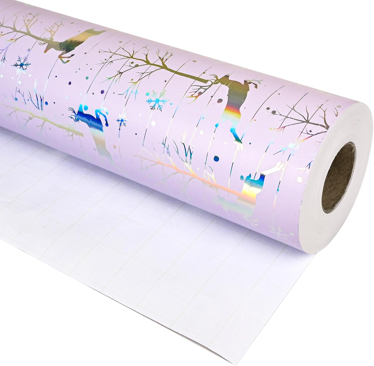 Christmas Wrapping Paper Roll - Purple Reindeer Holographic Gift Wrap ...