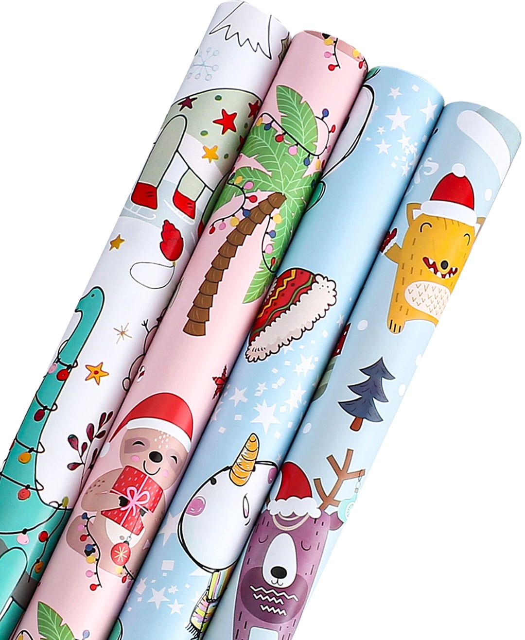 Christmas Wrapping Paper Rolls for Boys Girls Kids - 4 Styles Cute Xmas ...