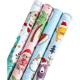 Christmas Wrapping Paper for Boys Girls Kids - 4 Styles Cute Xmas Gift ...