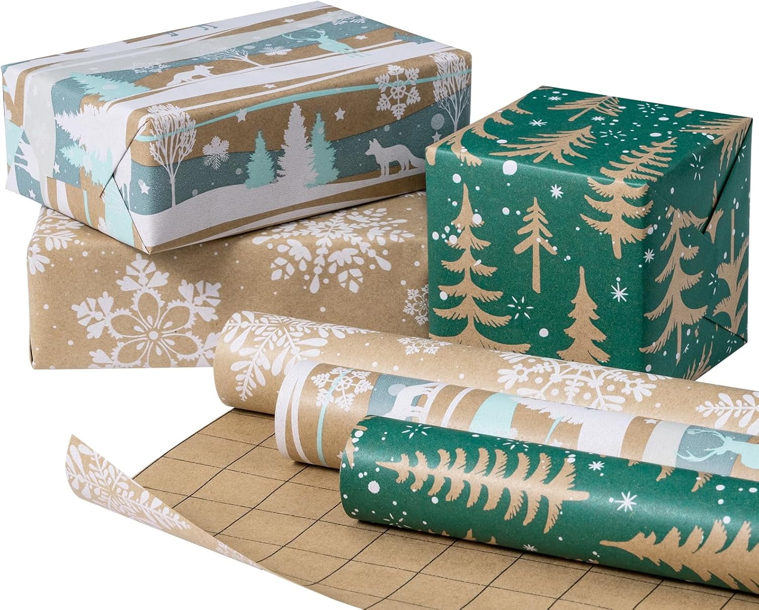 Christmas Wrapping Paper Rolls with Tags and Jute String - 17 inches x ...
