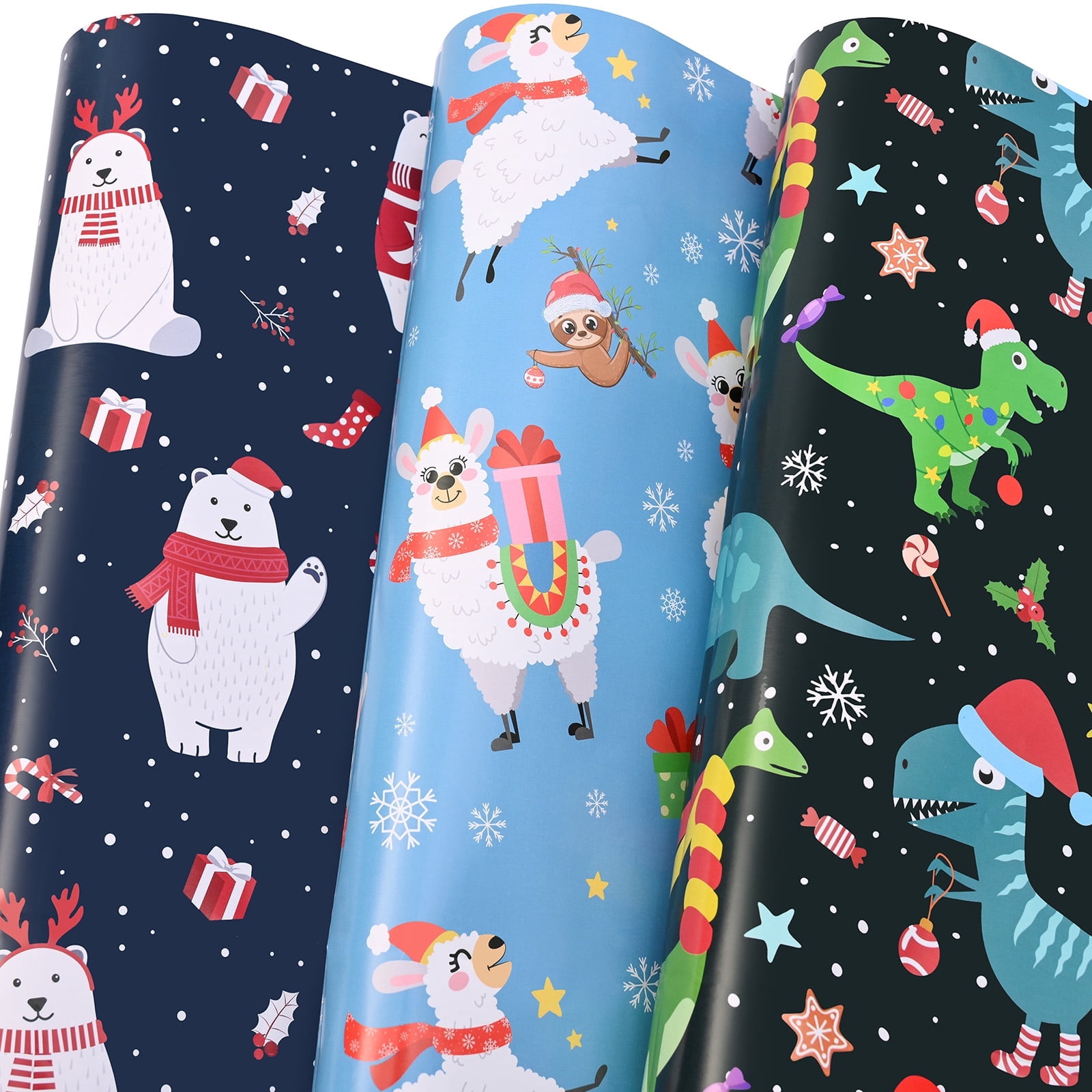 Walmart Christmas Kids Wrapping Paper - 6 Large Sheets, Dinosaur, Polar ...