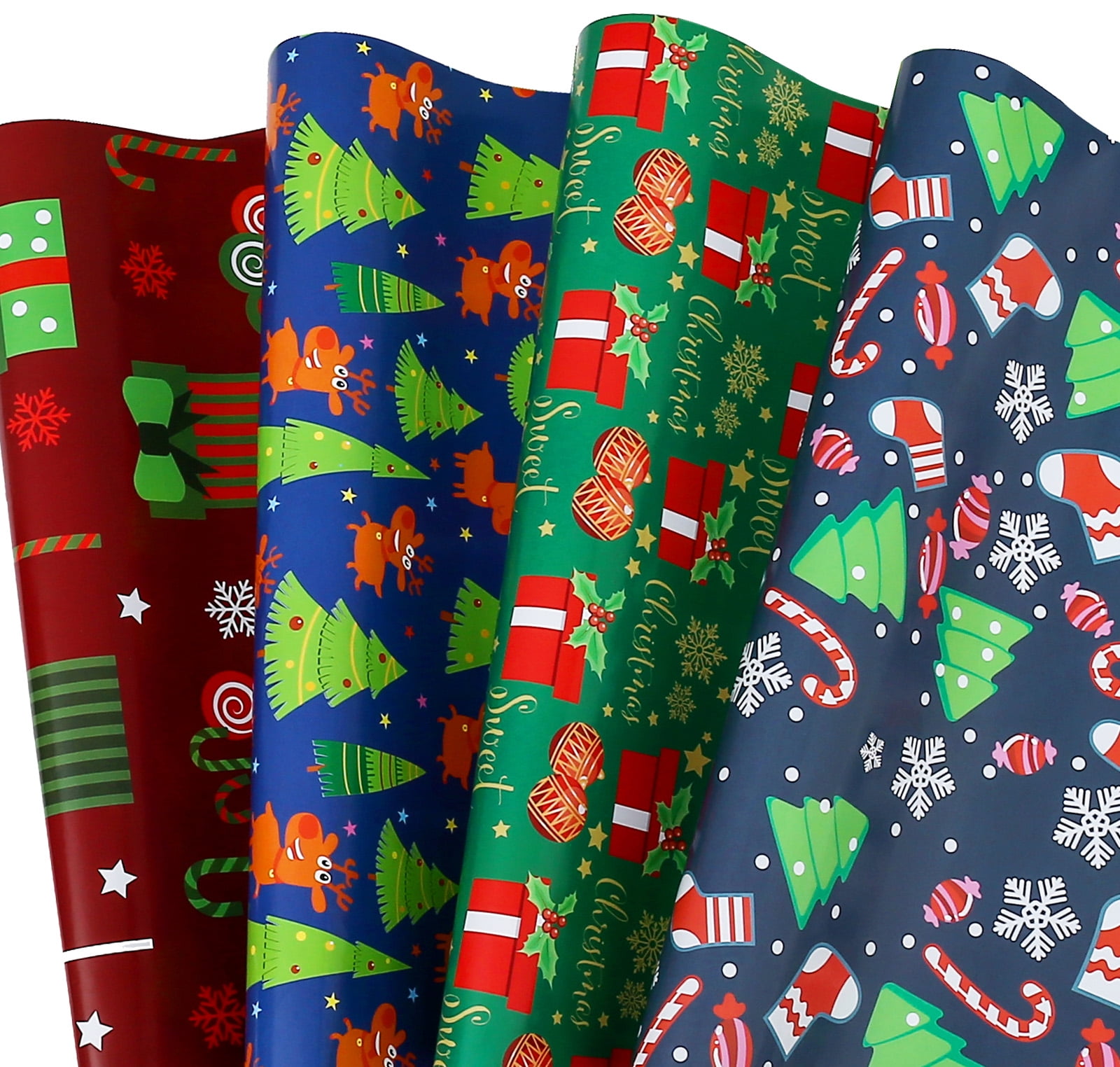 Walmart Christmas Wrapping Paper for Kids - 4 Xmas Designs, 10 Sheets ...