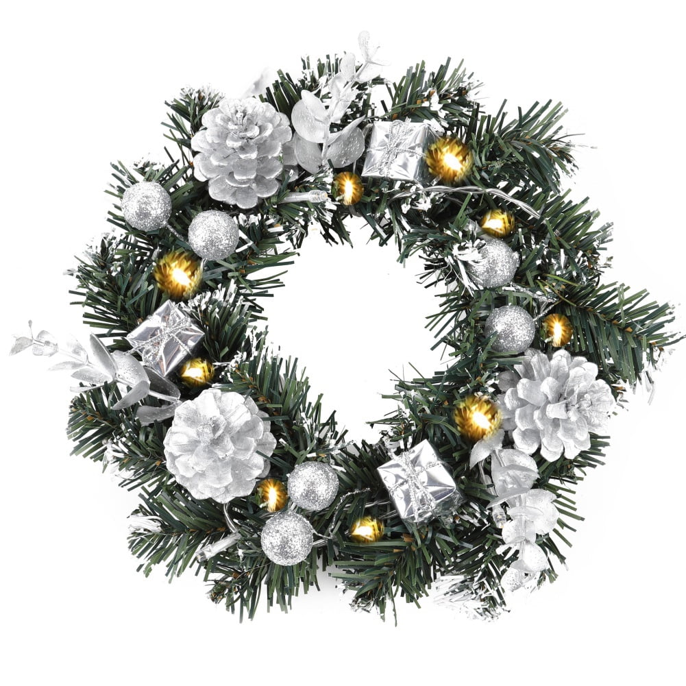 Christmas Wreatg 10/12/16 Inches LED Christmas Wreath with Pinecones ...