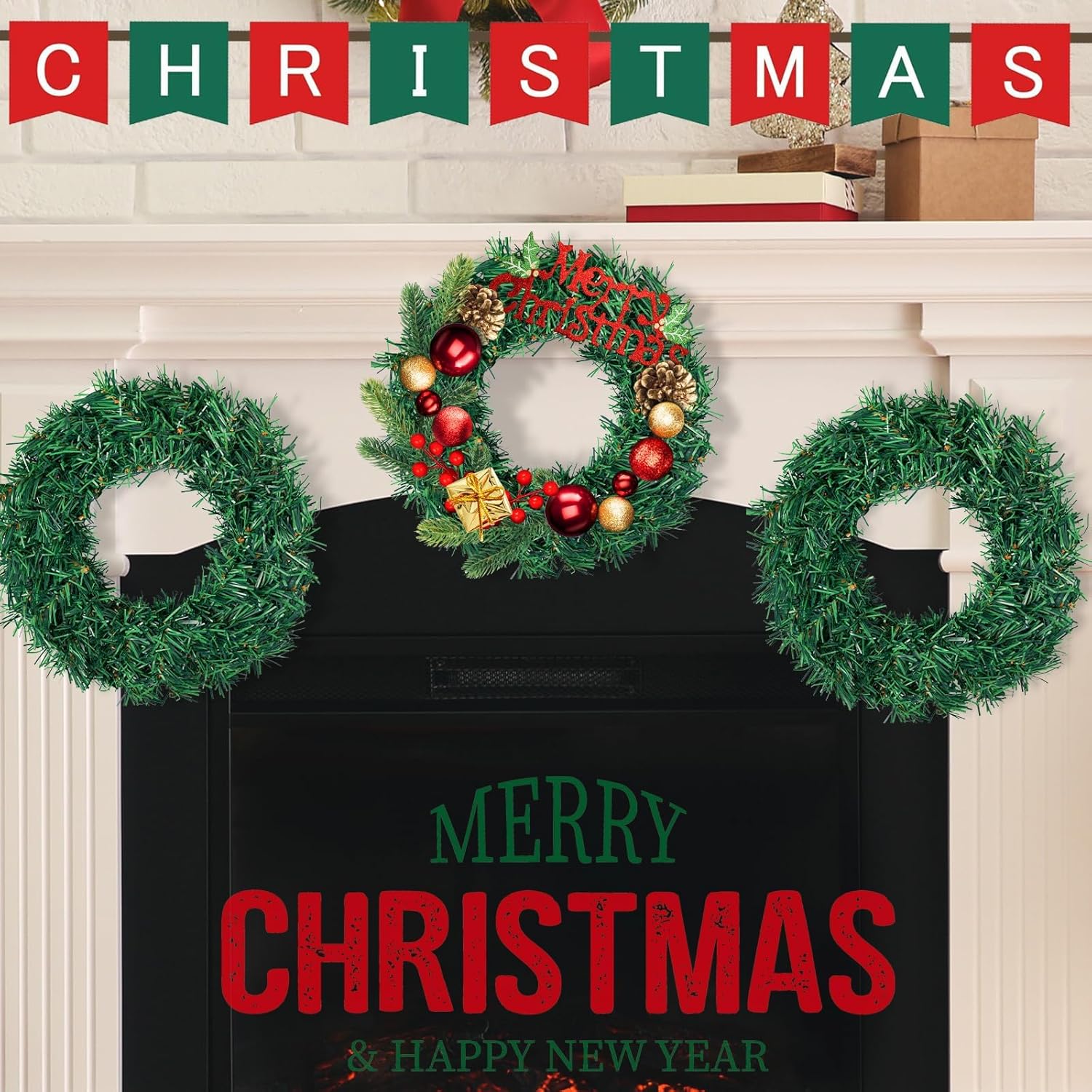 Christmas Wreath 11.8 Inch Green Artificial Wreaths DIY Faux Plain ...