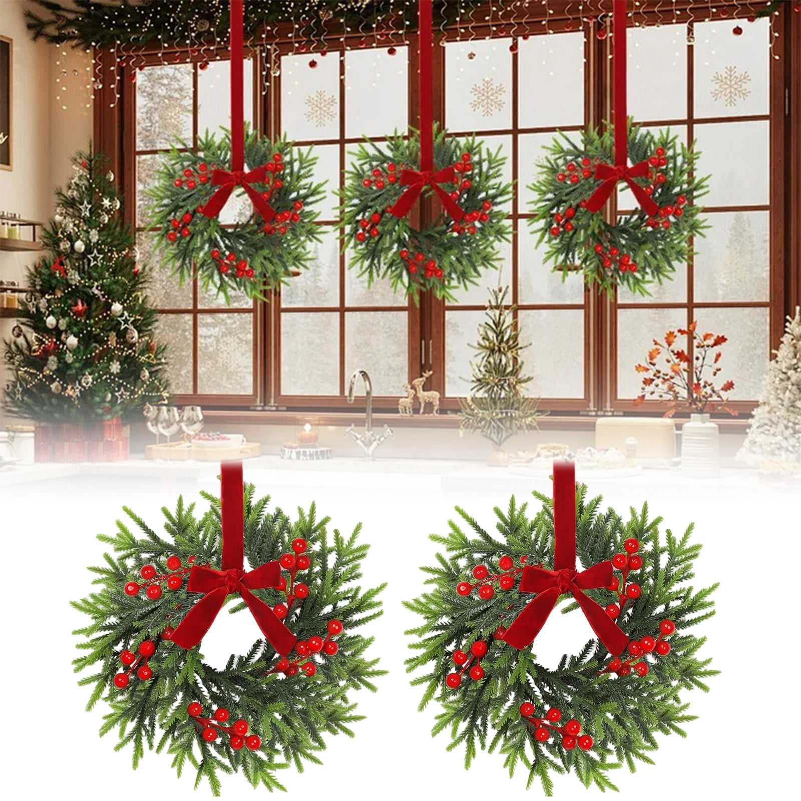 Christmas Wreath,11" Christmas Wreath Cabinet Wreaths For Kitchen With ...
