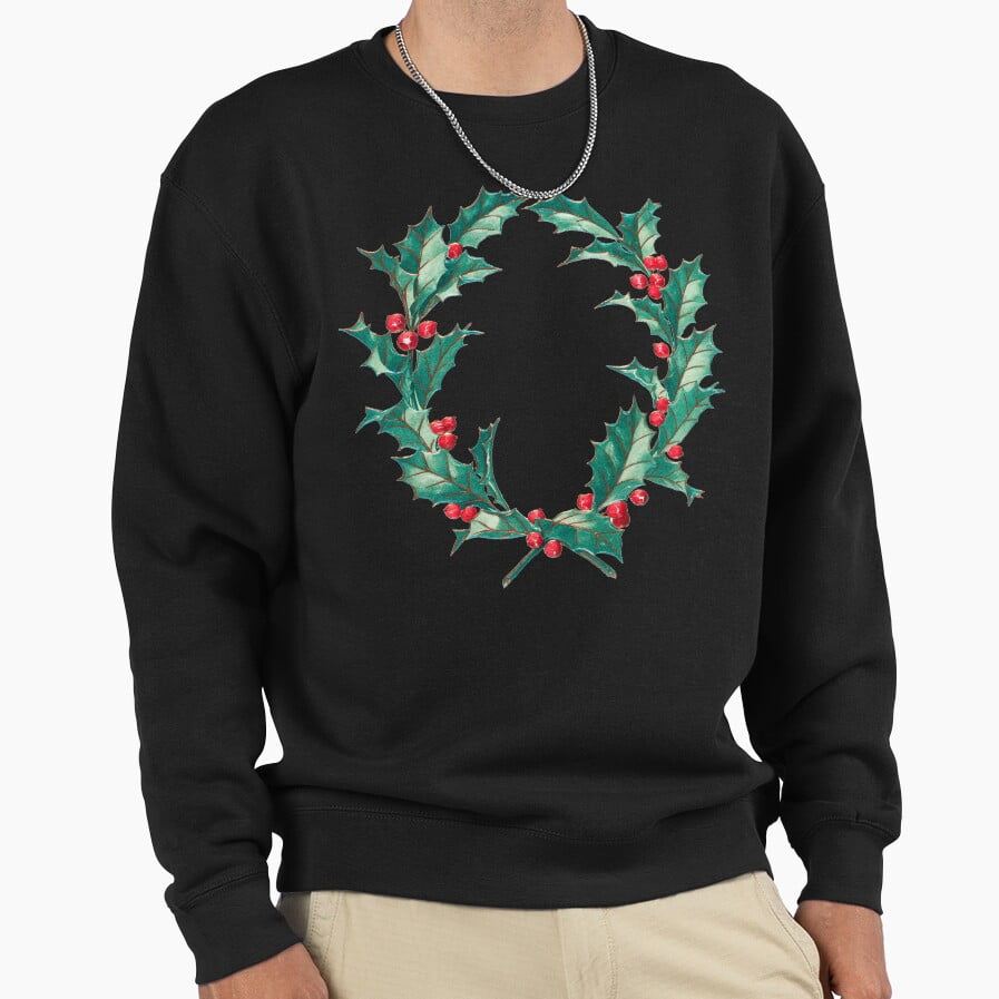 Christmas Wreath 1899 Vintage Card Unisex Sweatshirt Retro Holiday ...