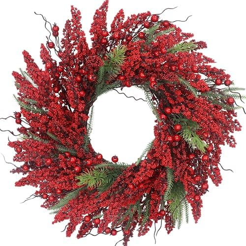 Christmas Wreath 24 Inch Christmas Wreath for Front Door, with Pine ...