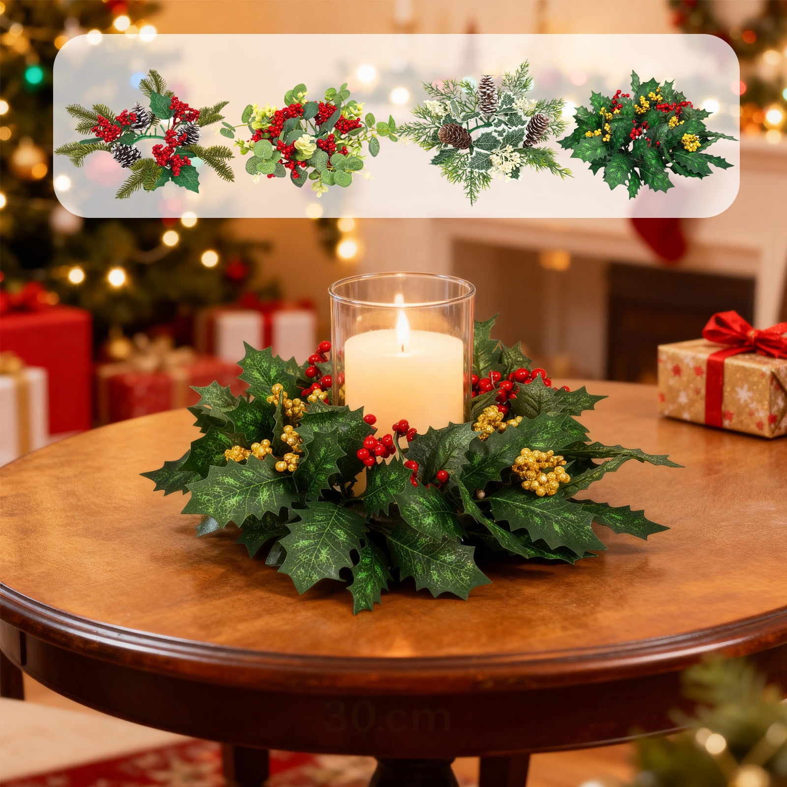 Christmas Wreath under $5! Bzdzmqm Golden Berry Pine Cone Candlestick ...