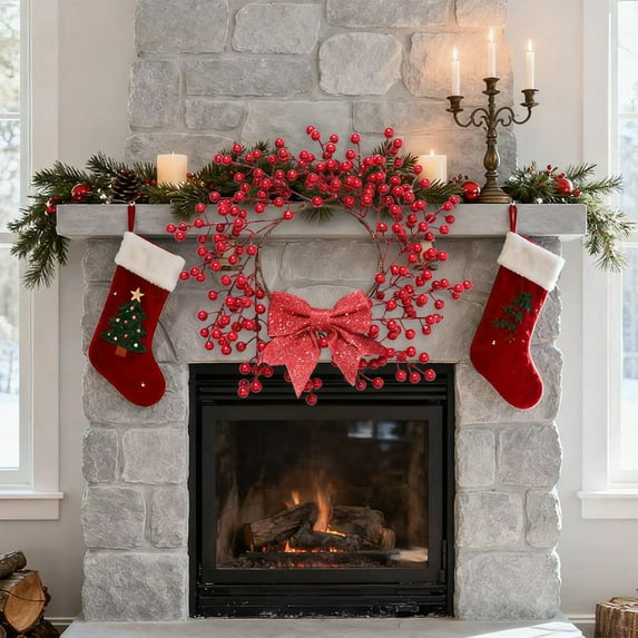 Christmas Wreath, Artificial Berry Wreath, Holiday Door And Window ...