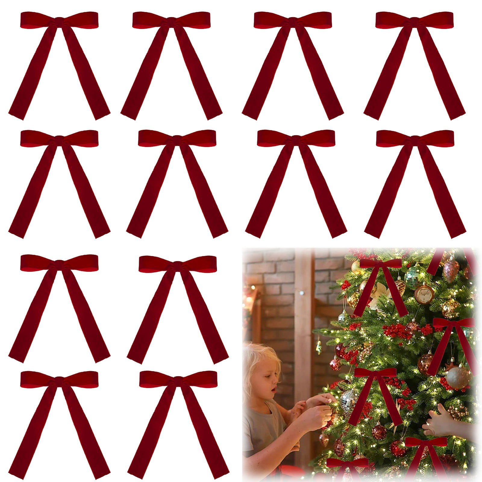 Christmas Wreath Bows Holiday Red Velvet Bows Tree Ornament Garland ...