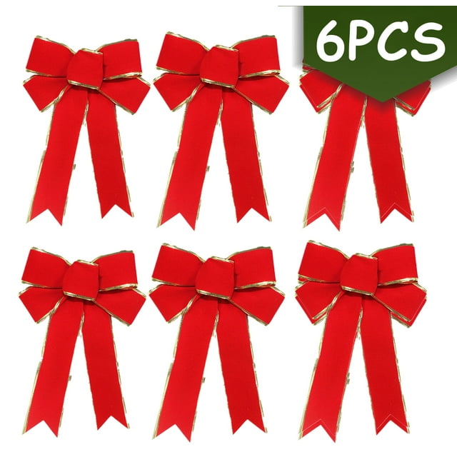 Red Velvet Christmas Wreath Bows Tree Ornament Garland Indoor