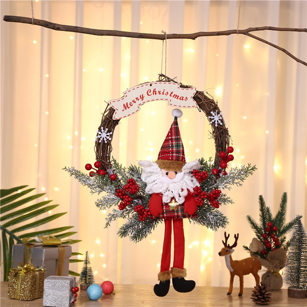Christmas Wreath Cute Santa Claus Snowman Elk Garland Christmas Door ...