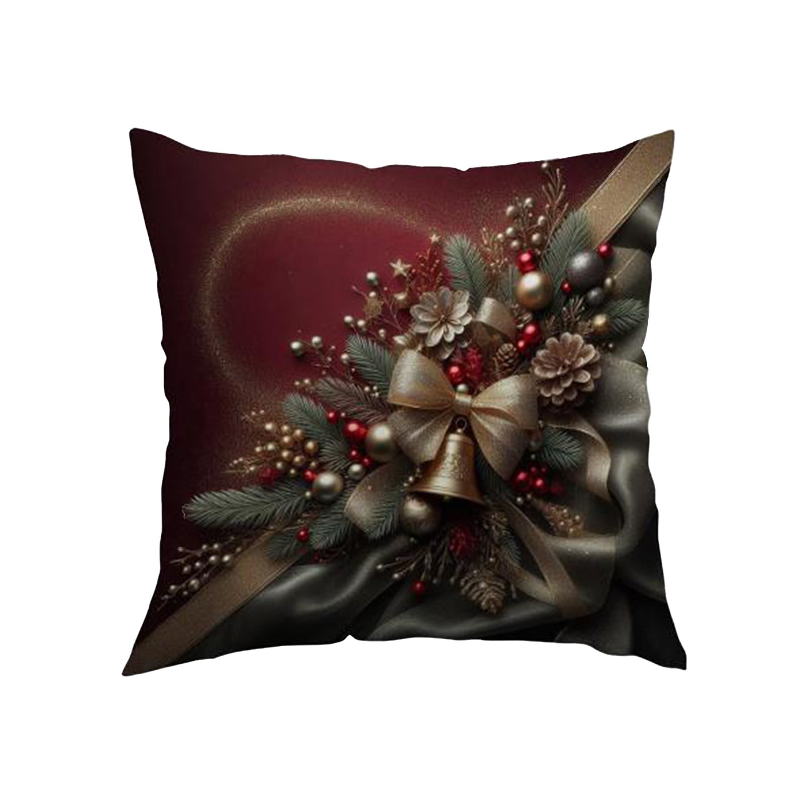Christmas Wreath Dark Red Pillowcase, 18X18 inch Festive Atmosphere ...