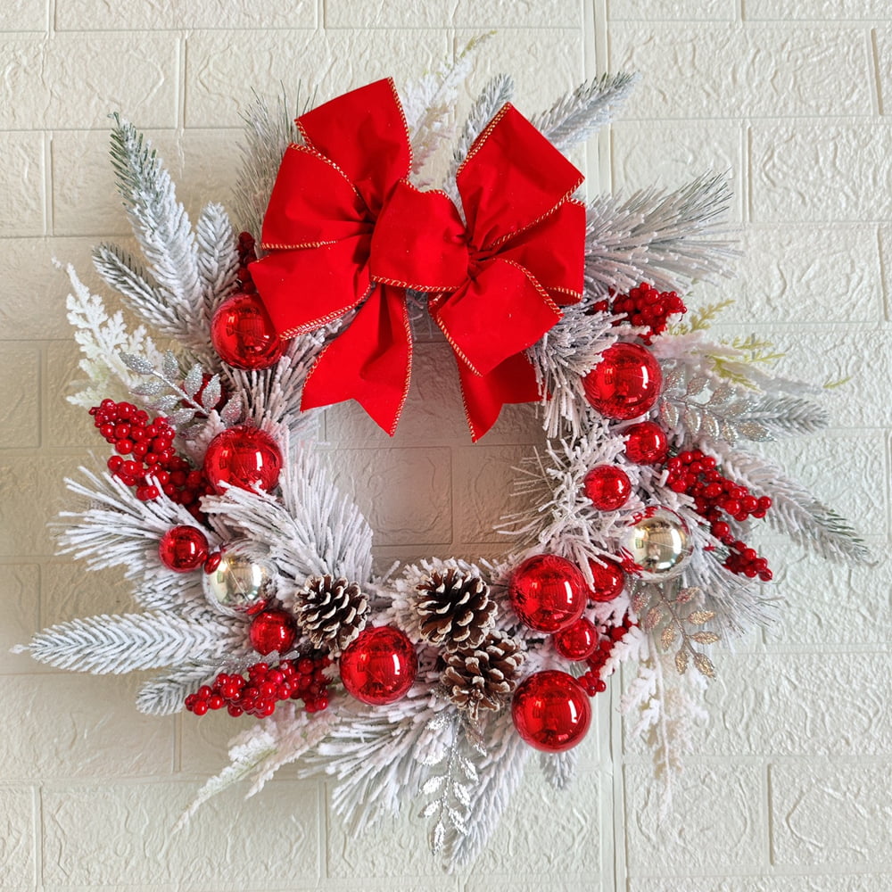 Christmas Wreath Door Decoration,Colorful Wreath with Big Flocking Bow ...