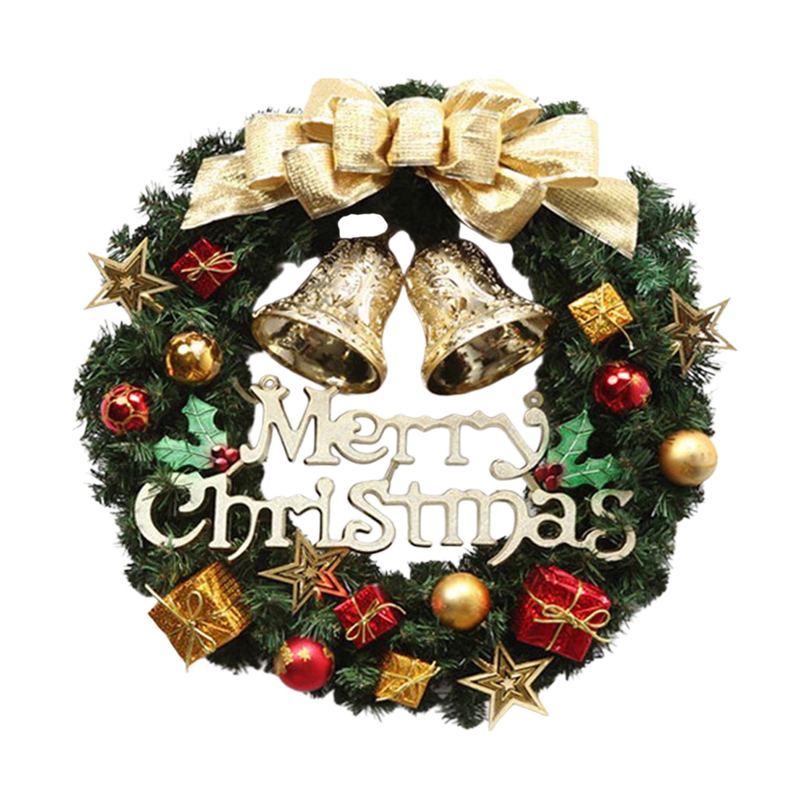 Christmas Wreath Door Hanging Decor - Plastic Festive Wreath with Bells ...