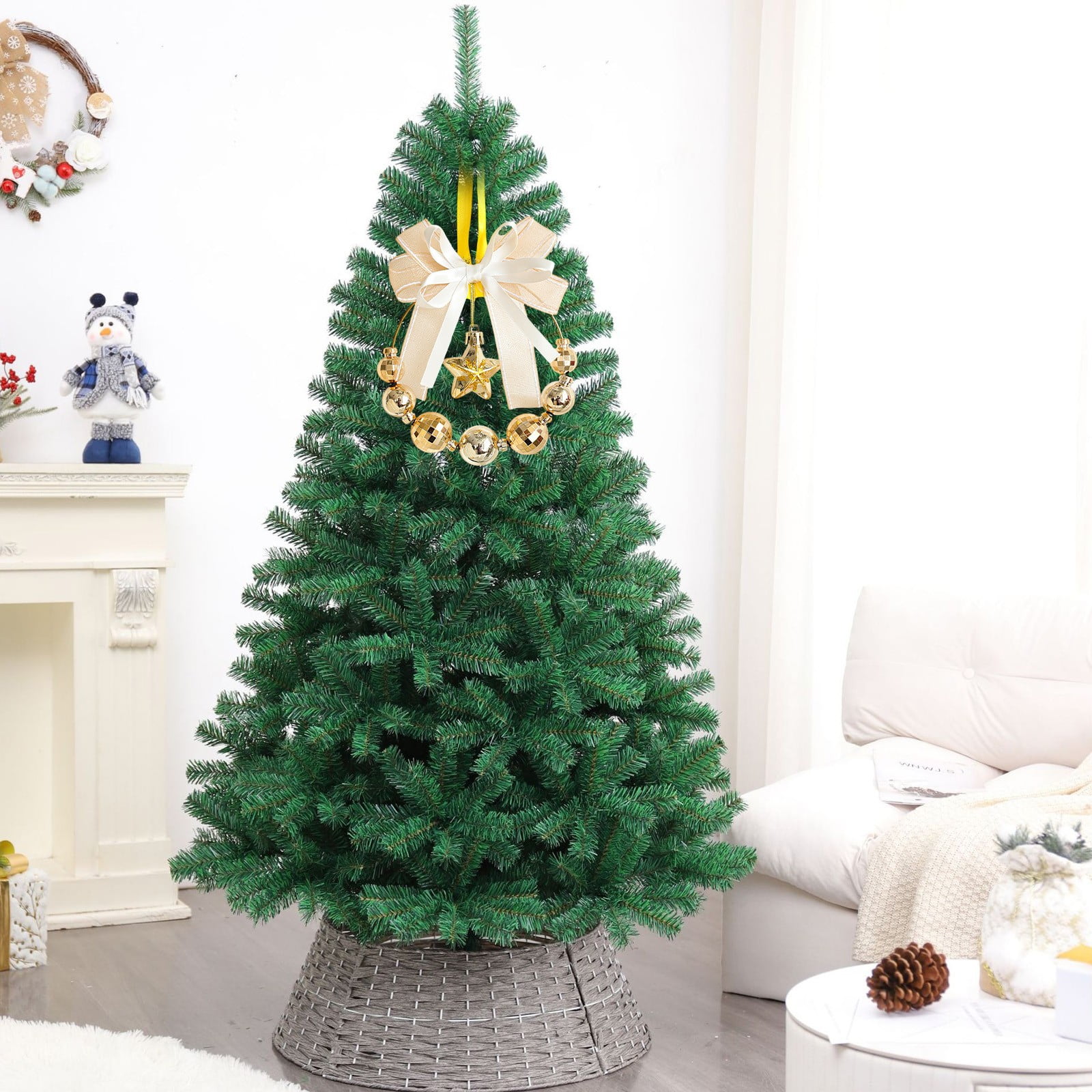 Christmas Wreath Door Hanging | Festive Plastic Holiday Decor with Bow ...