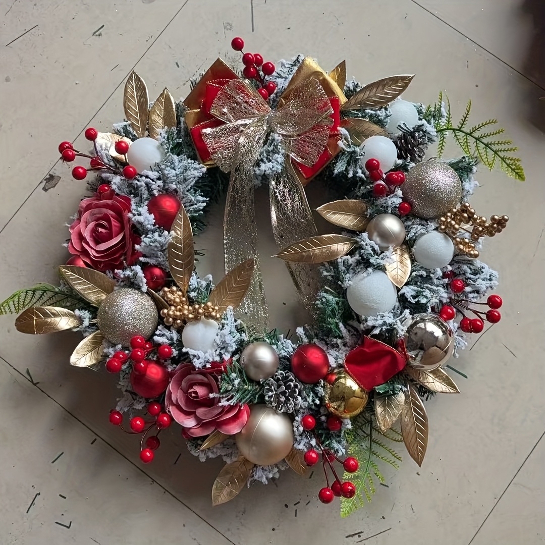 Christmas Wreath Elegant Red Gold Christmas Wreath - Luxurious Glossy ...
