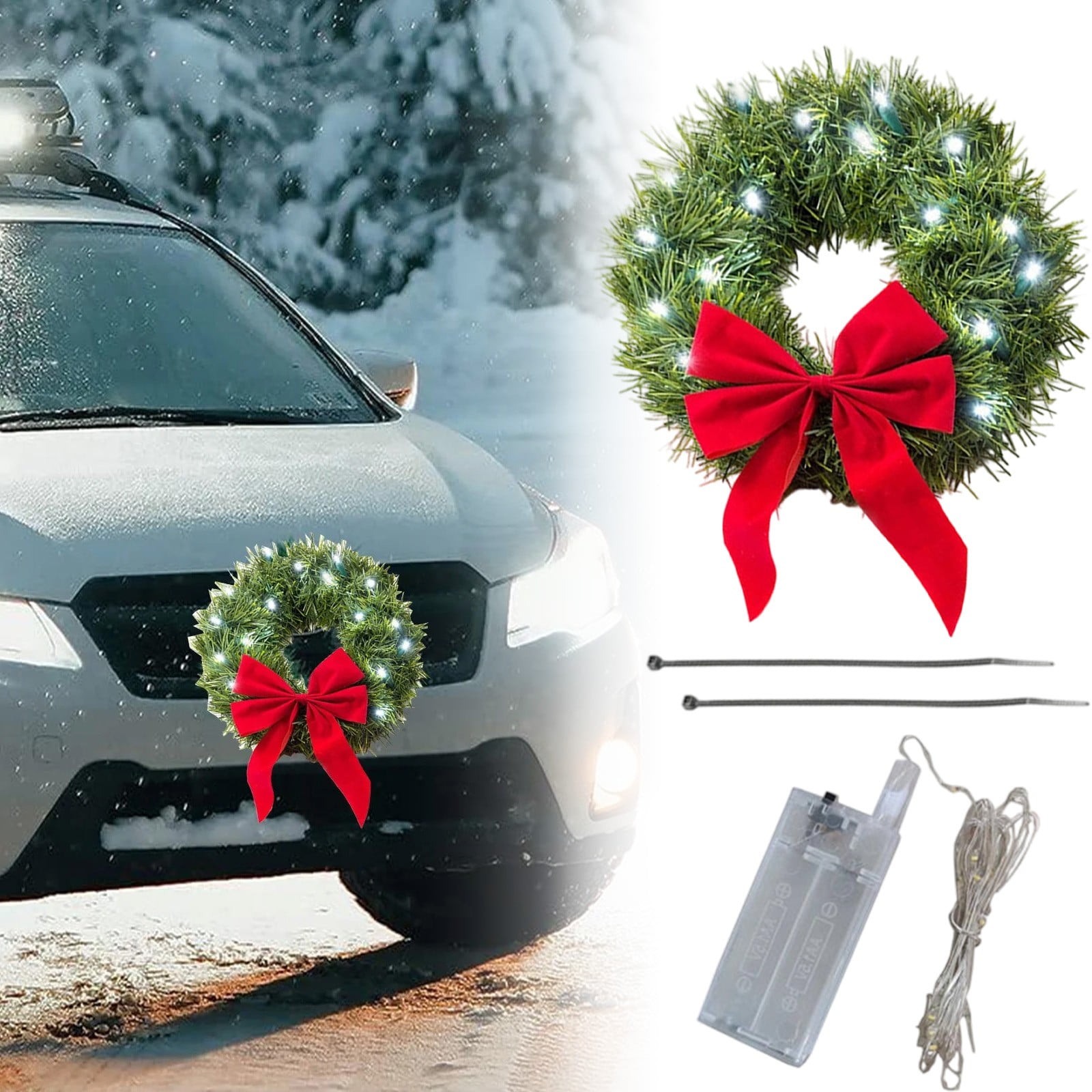 Christmas Wreath for Front Door – 12 Inch Battery-Powered Wreath with ...