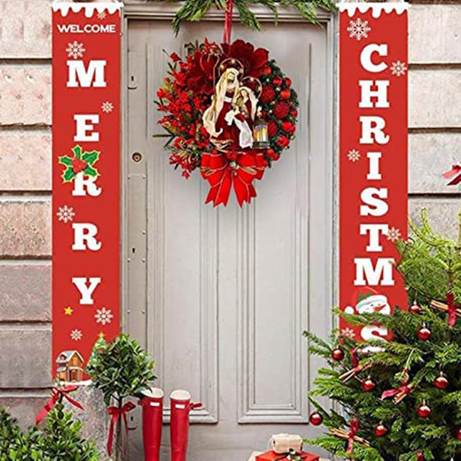 Christmas Wreath with LED Lights Jesus Nativity Scene Garland Sacred ...
