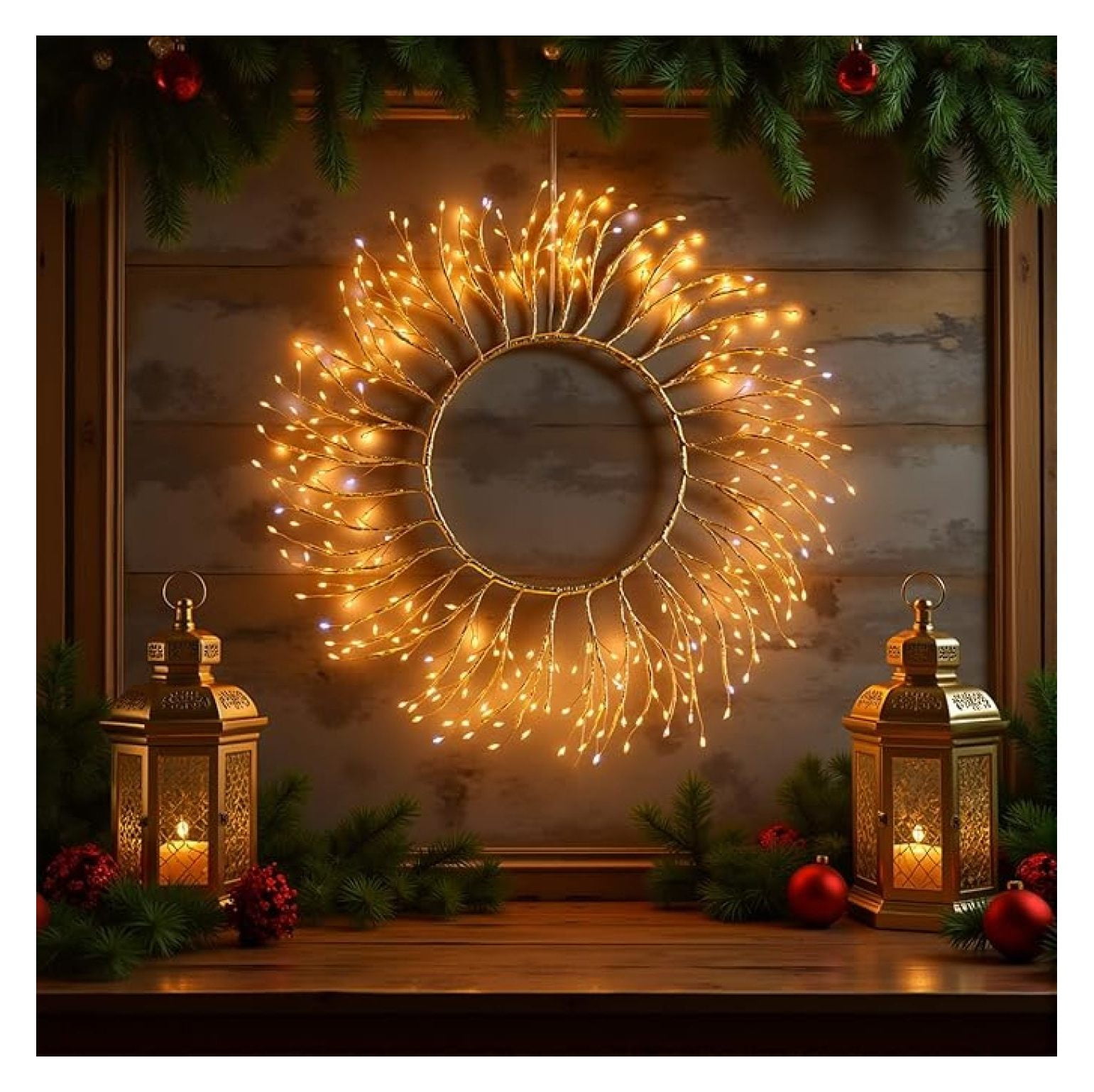 Christmas Wreath with Lights 22 Inch, 260 LED Prelit Wreath USB Powered ...