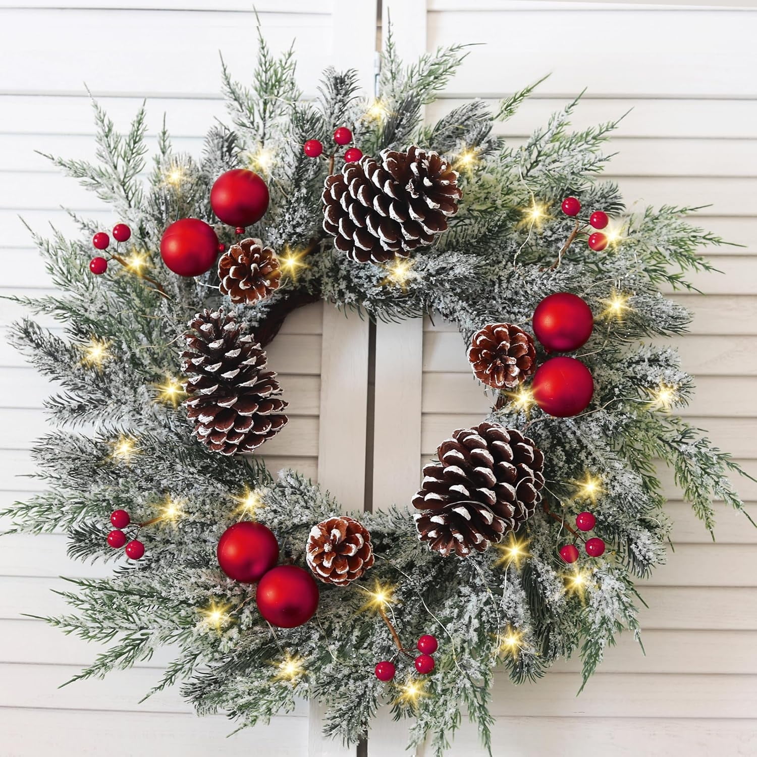 24 Inch PreLit Christmas Wreaths for Front Door Christmas Wreath with ...