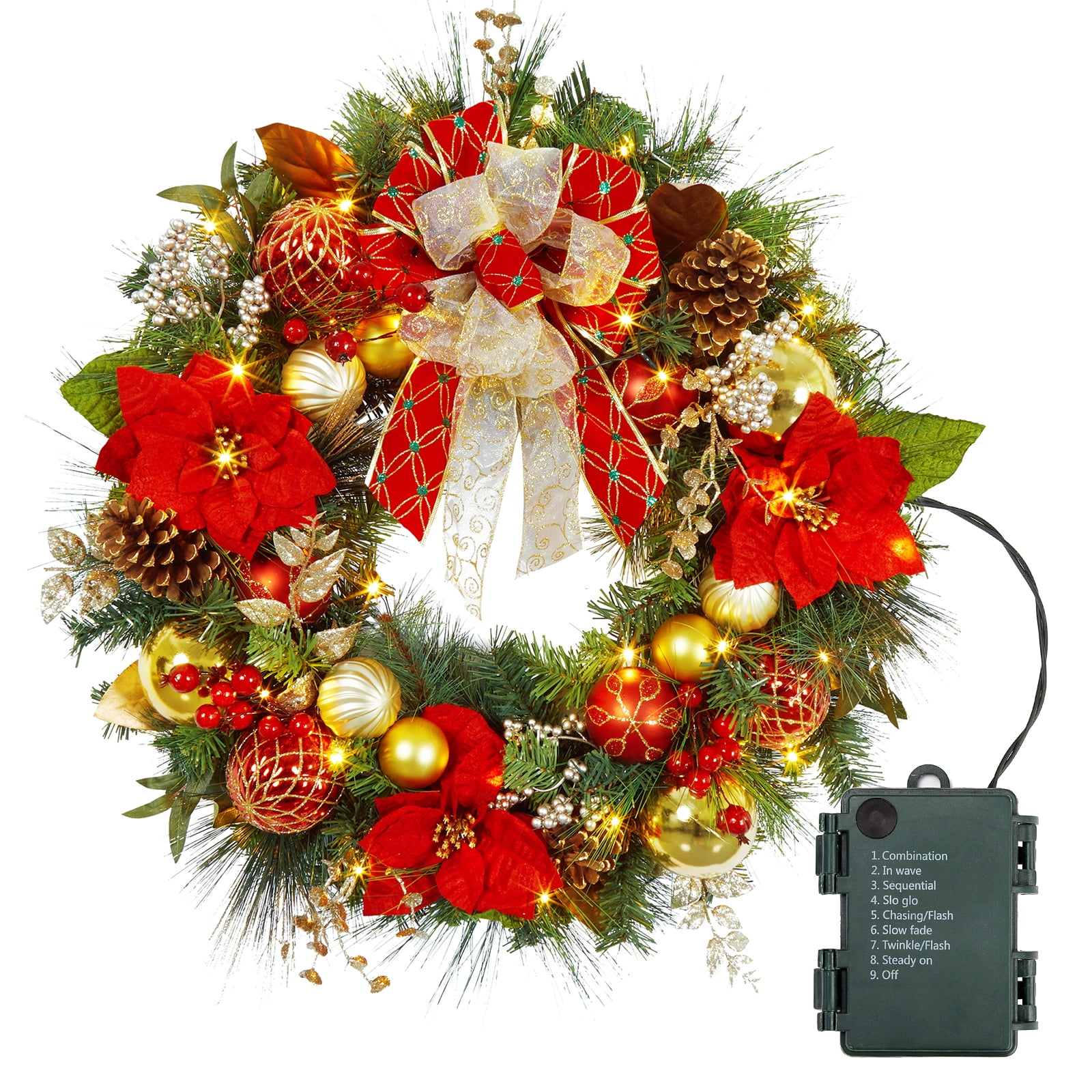 Christmas Wreath with Lights, 30 in Lighted Christmas Door Wreath with ...