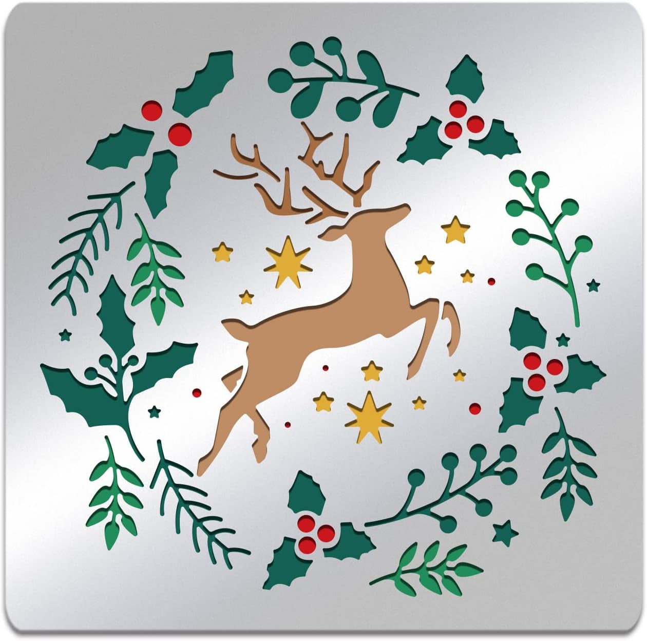 Christmas Wreath Metal Stencil Moose Holly Leaf Square DIY Craft ...